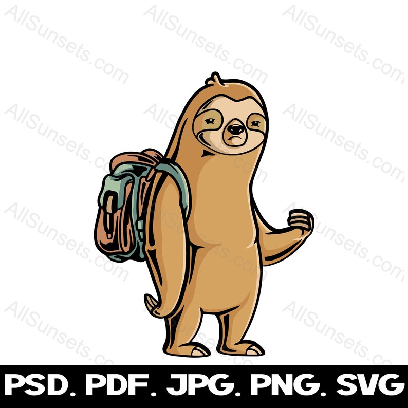 Sloth Svg Png Psd Jpg Pdf File Type Hiking Backpack Lazy Cute Team ...