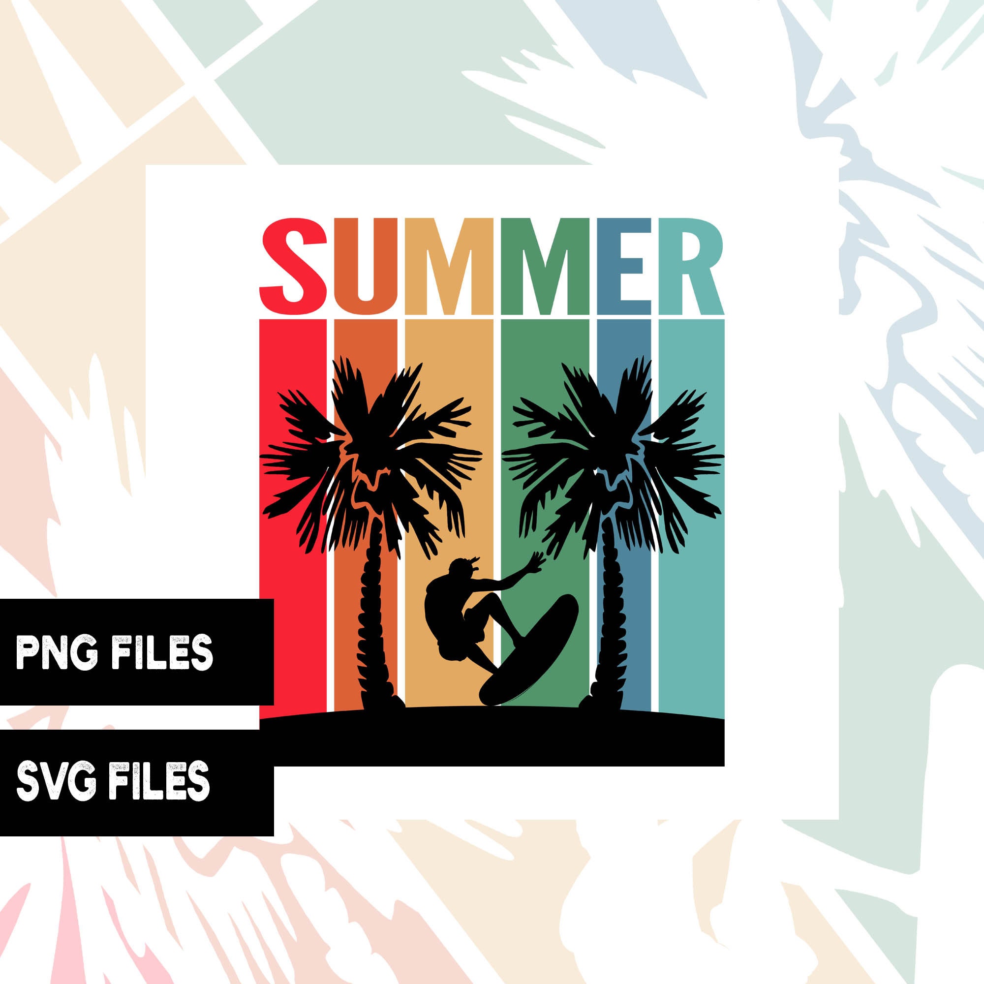 Summer Beach Surfing SVG PNG Files Palm Trees Retro Stripes | Etsy
