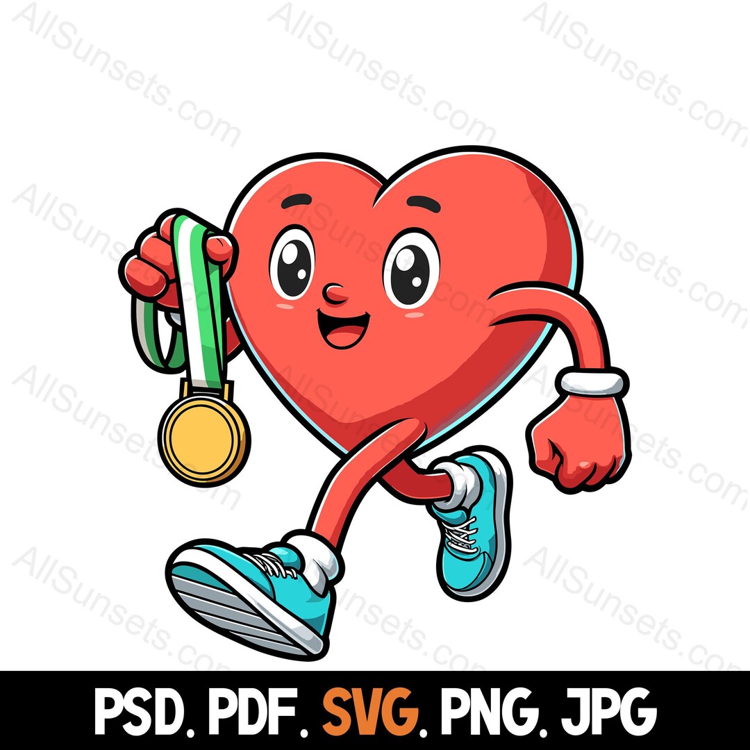 Heart Jogging Svg Png Pdf Psd Jpg File Types Valentines Day or Healthy ...