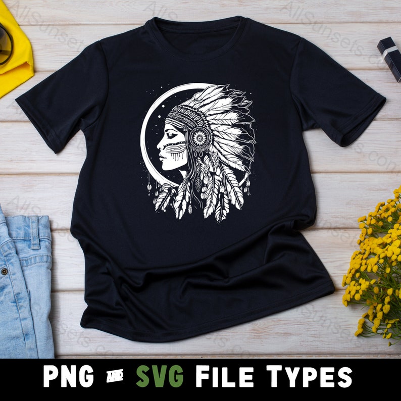 Indian Maiden Headdress Full Moon Svg Png Jpg Pdf Psd File Types Native ...