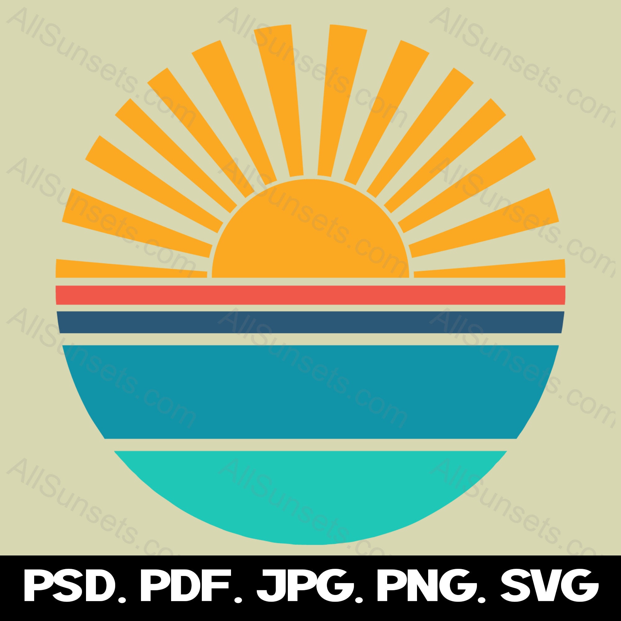 Sunrays Ocean Horizon Retro Sunset Svg Png Jpg Psd Pdf File - Etsy Israel