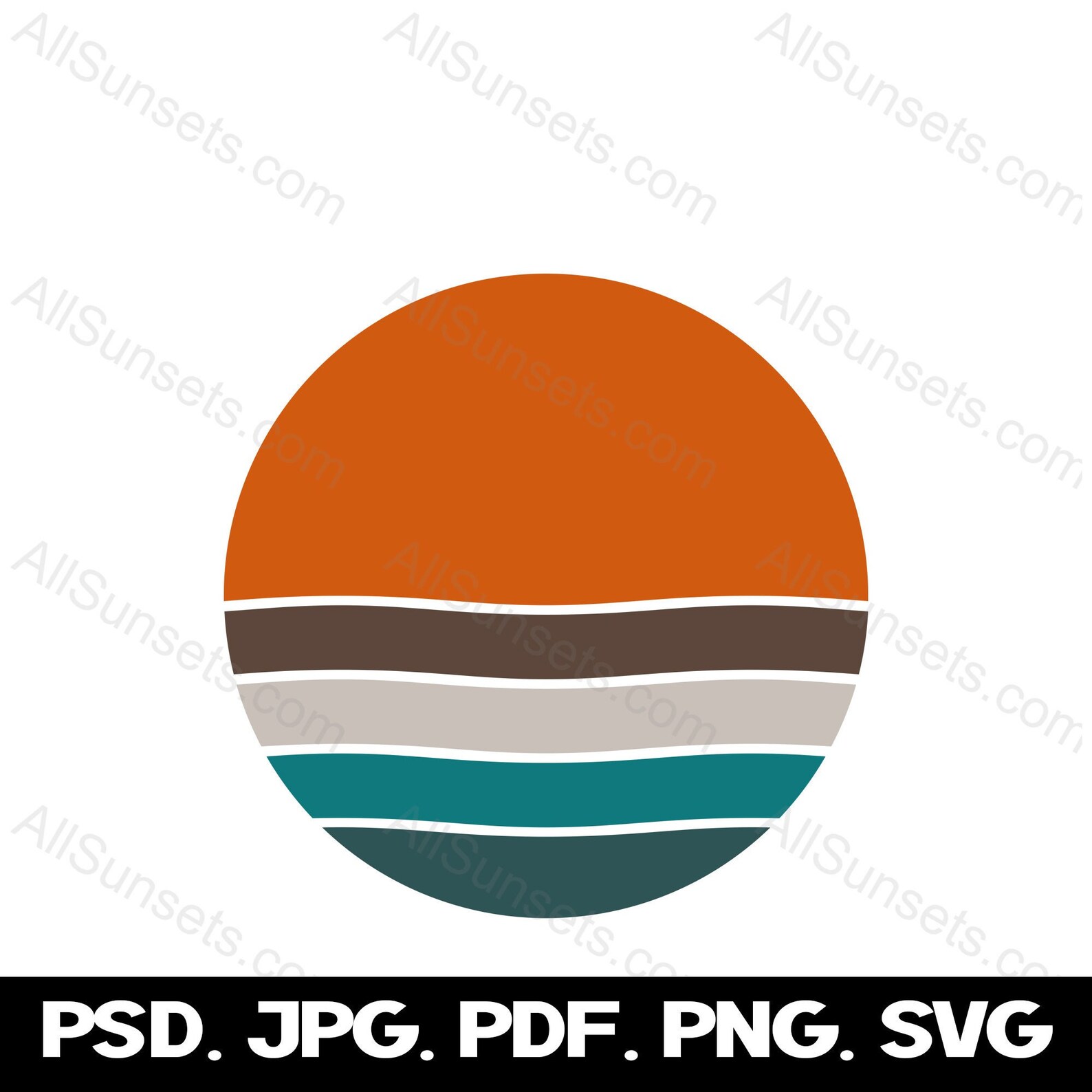 Retro Circle Sunset Svg Png Psd Jpg Pdf File Type Round Vector | Etsy