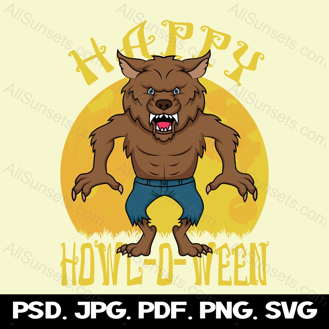 Werewolf Halloween Full Moon Svg Png Jpg Psd Pdf File Types - Etsy
