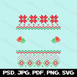 Ugly Christmas Sweater Clipart #4 Bells Red Flowers Poinsettia Xmas ...