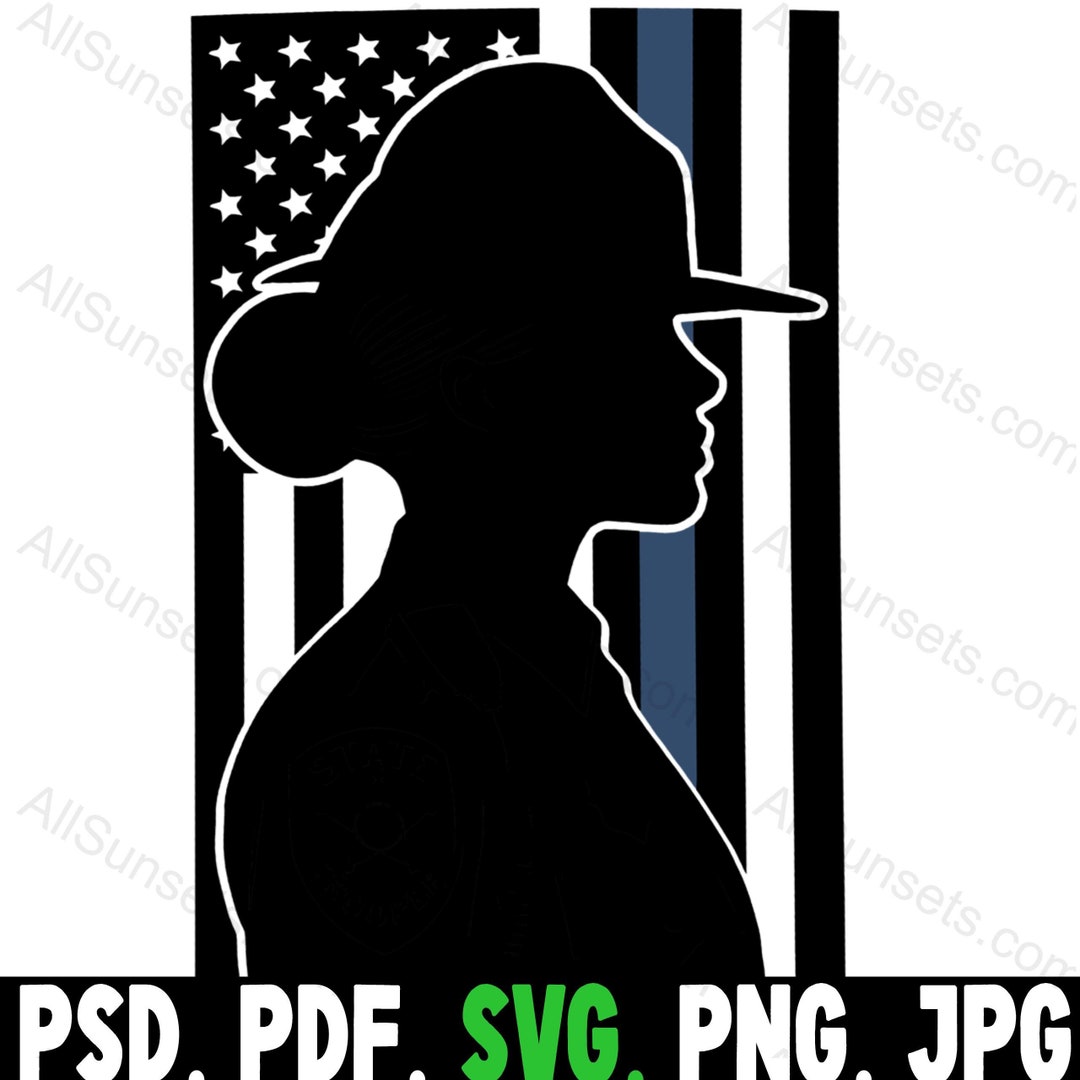 State Trooper Female Thin Blue Line American Flag PNG SVG Patriotic ...