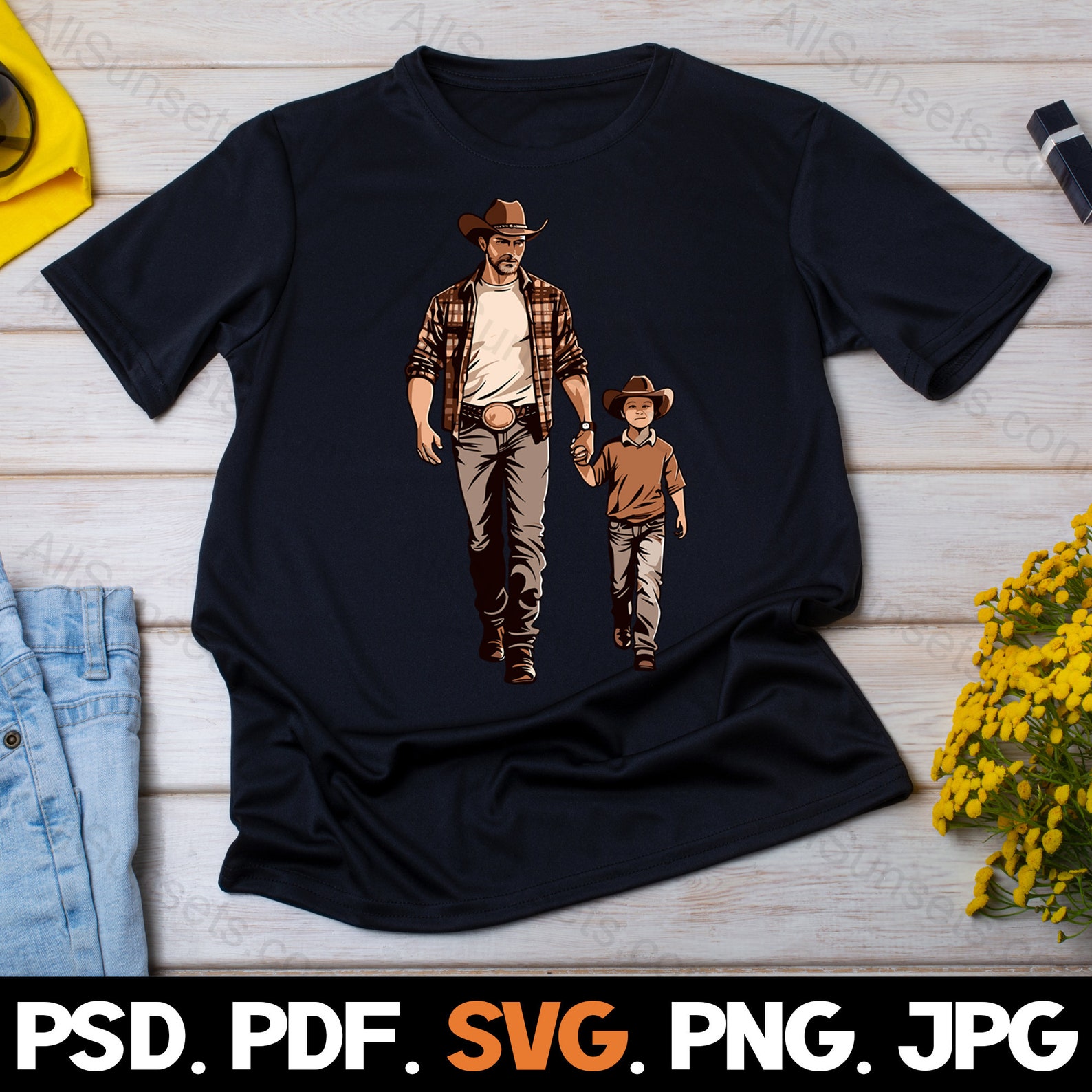Cowboy Father Son Svg Png Svg Jpg Psd File Types Dad Child Boy Male ...