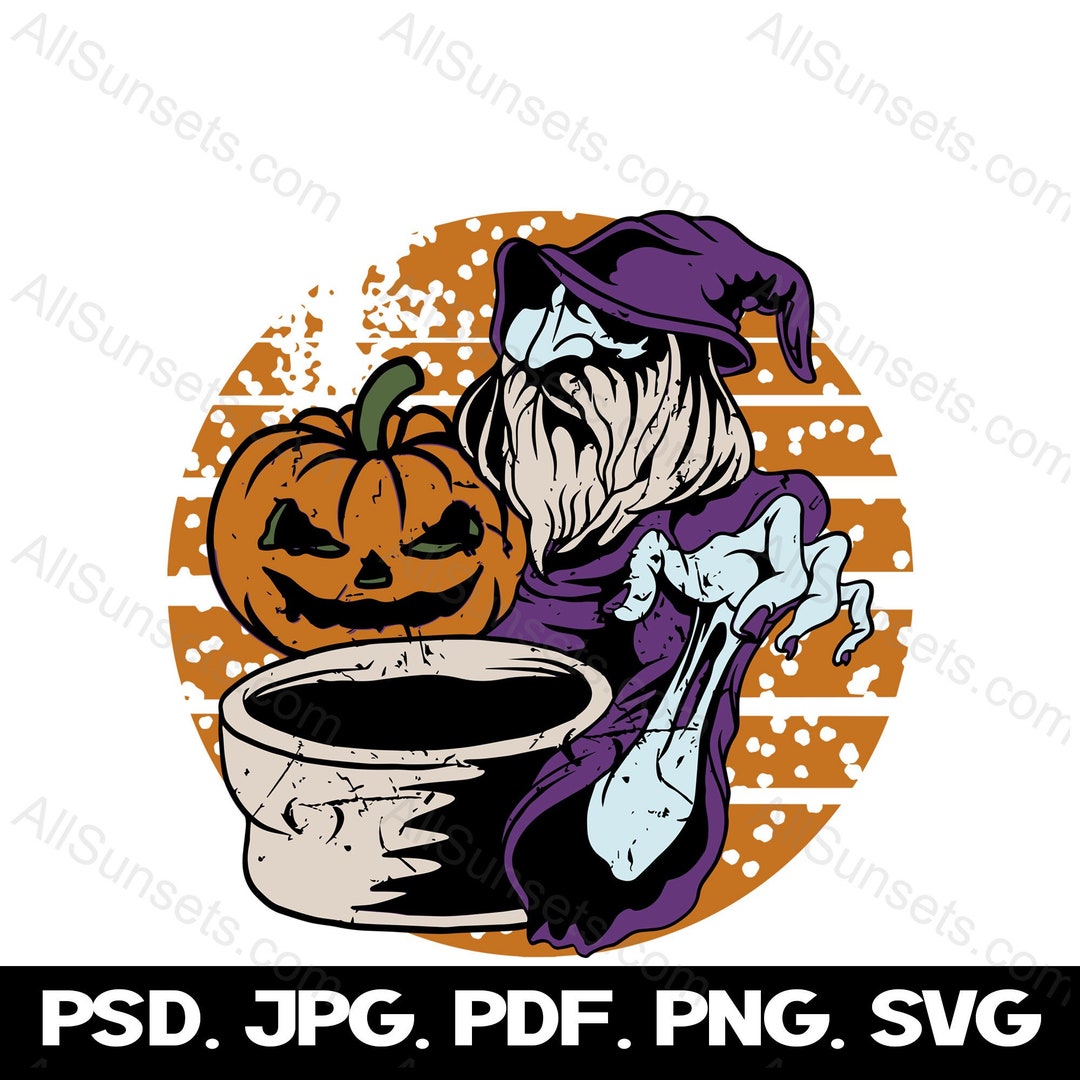 Wizard Pumpkin Halloween Sunset Svg Png Pdf Psd Jpg File Types Spooky ...