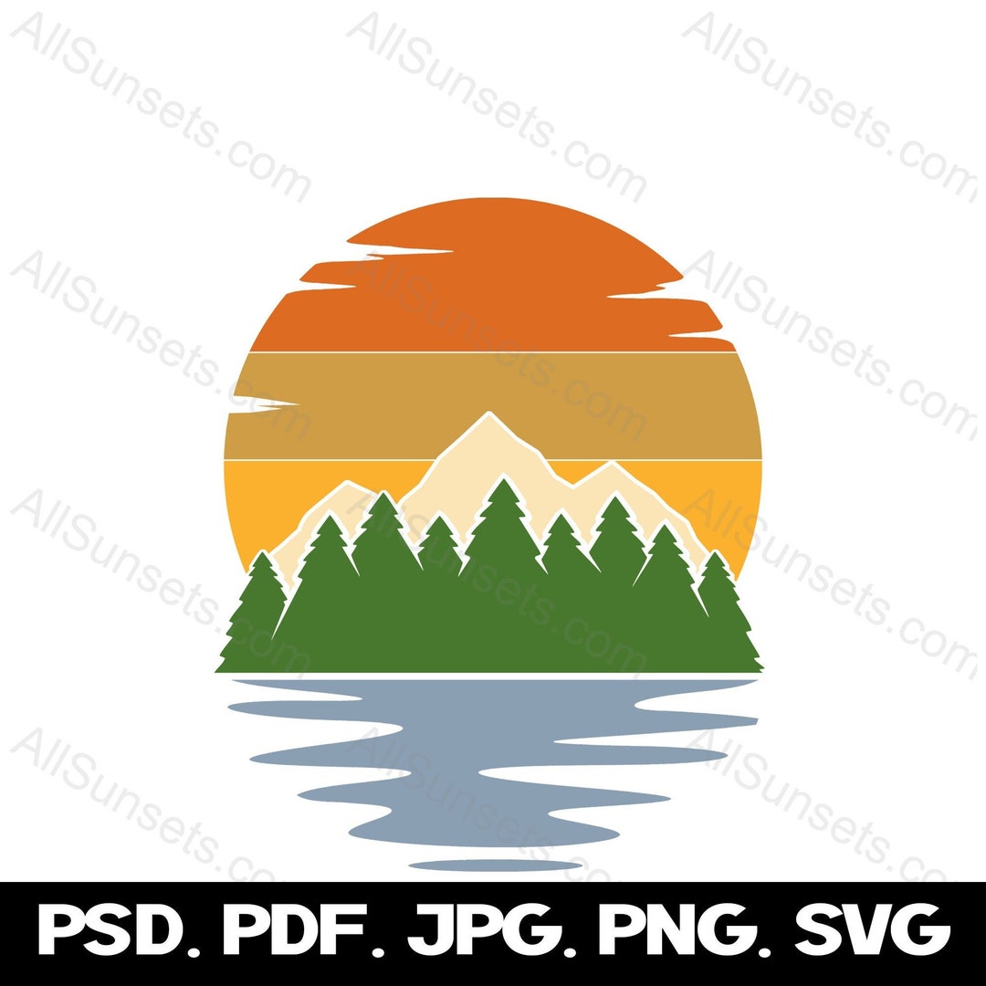 Mountain Lake Retro Vintage Sunset Svg Png Jpg Psd Pdf File Types ...