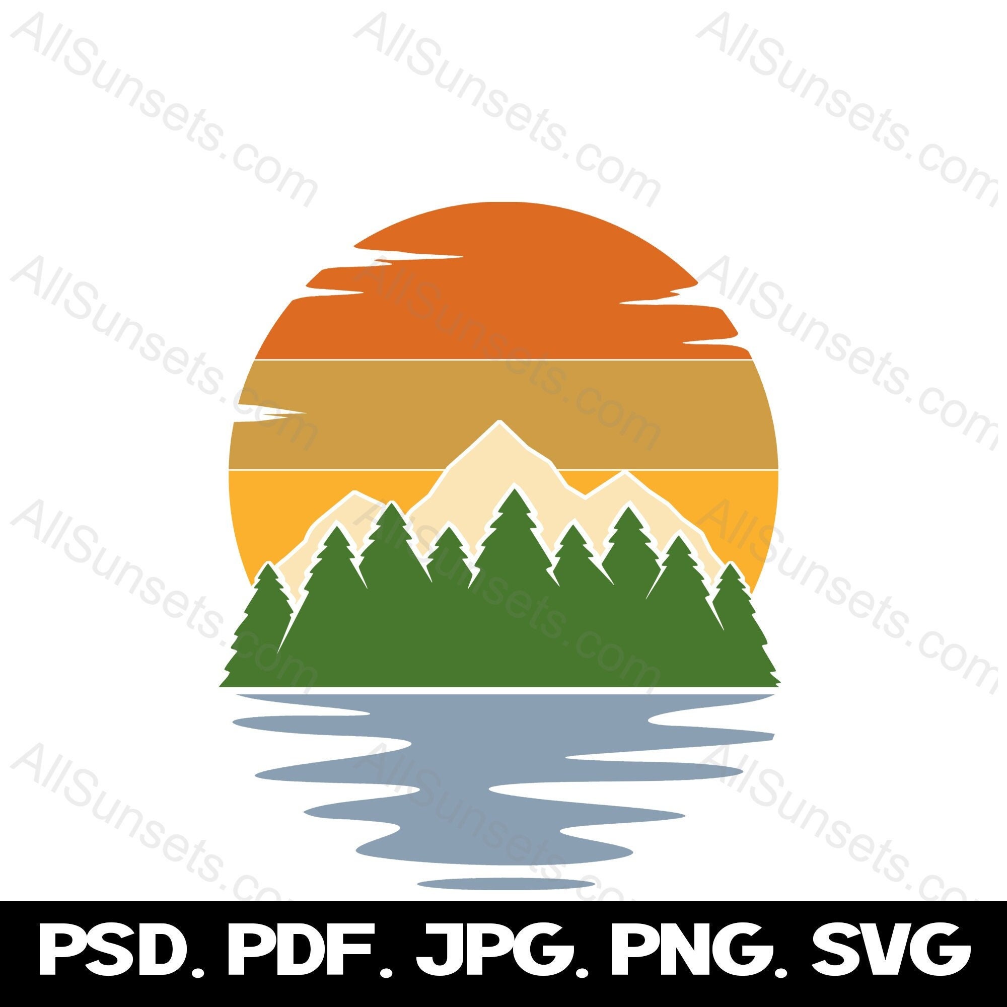 Mountain Lake Retro Vintage Sunset Svg Png Jpg Psd Pdf File - Etsy