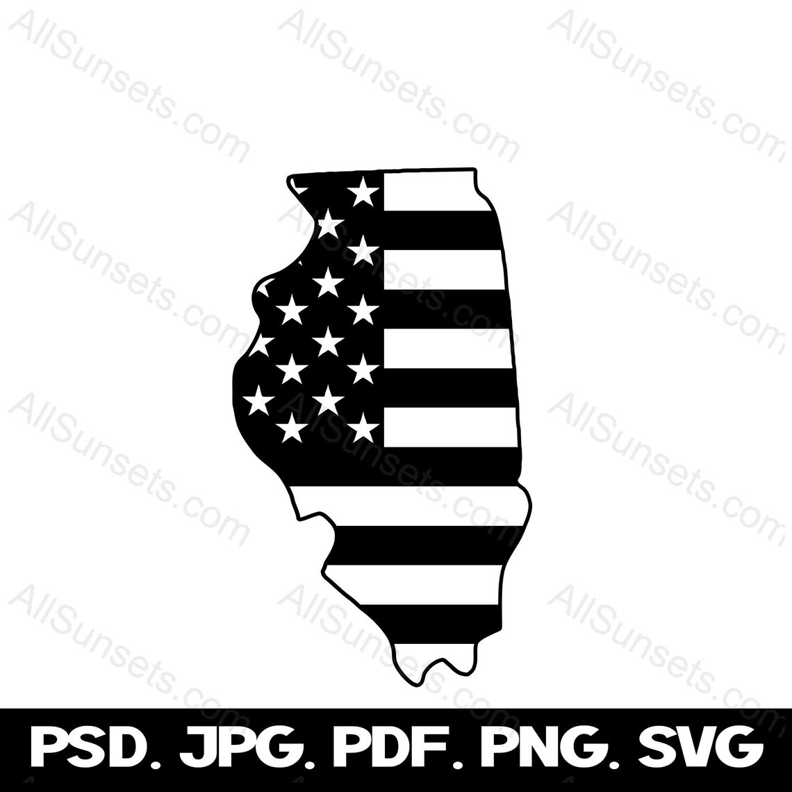 Illinois State Shape American Flag PNG SVG Jpg Psd Pdf - Etsy