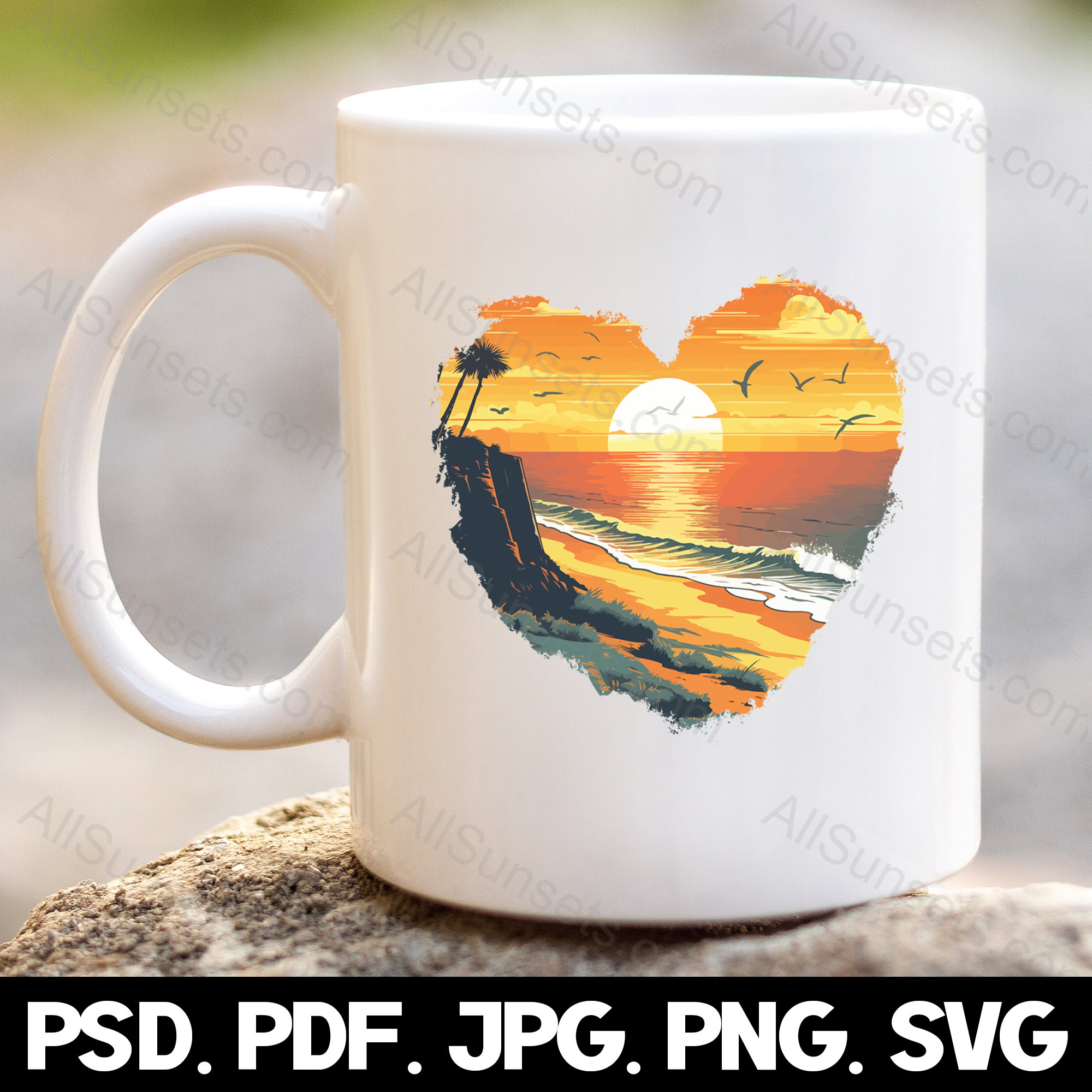 Beachside Cliffs Heart Shaped Sunset Svg Png Jpg Pdf Psd File - Etsy