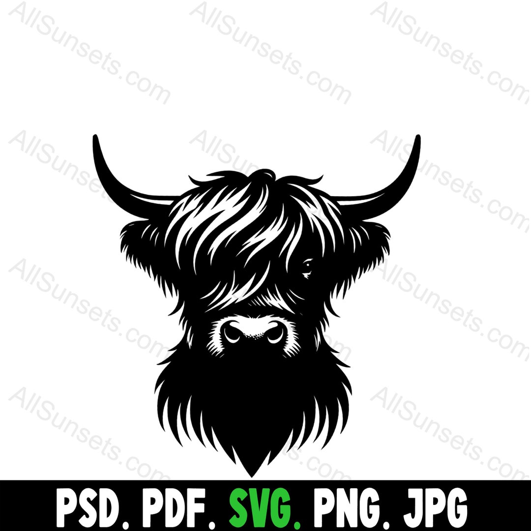 Highland Cow Portrait Silhouette Svg Png Pdf Jpg Psd File Types Cute ...