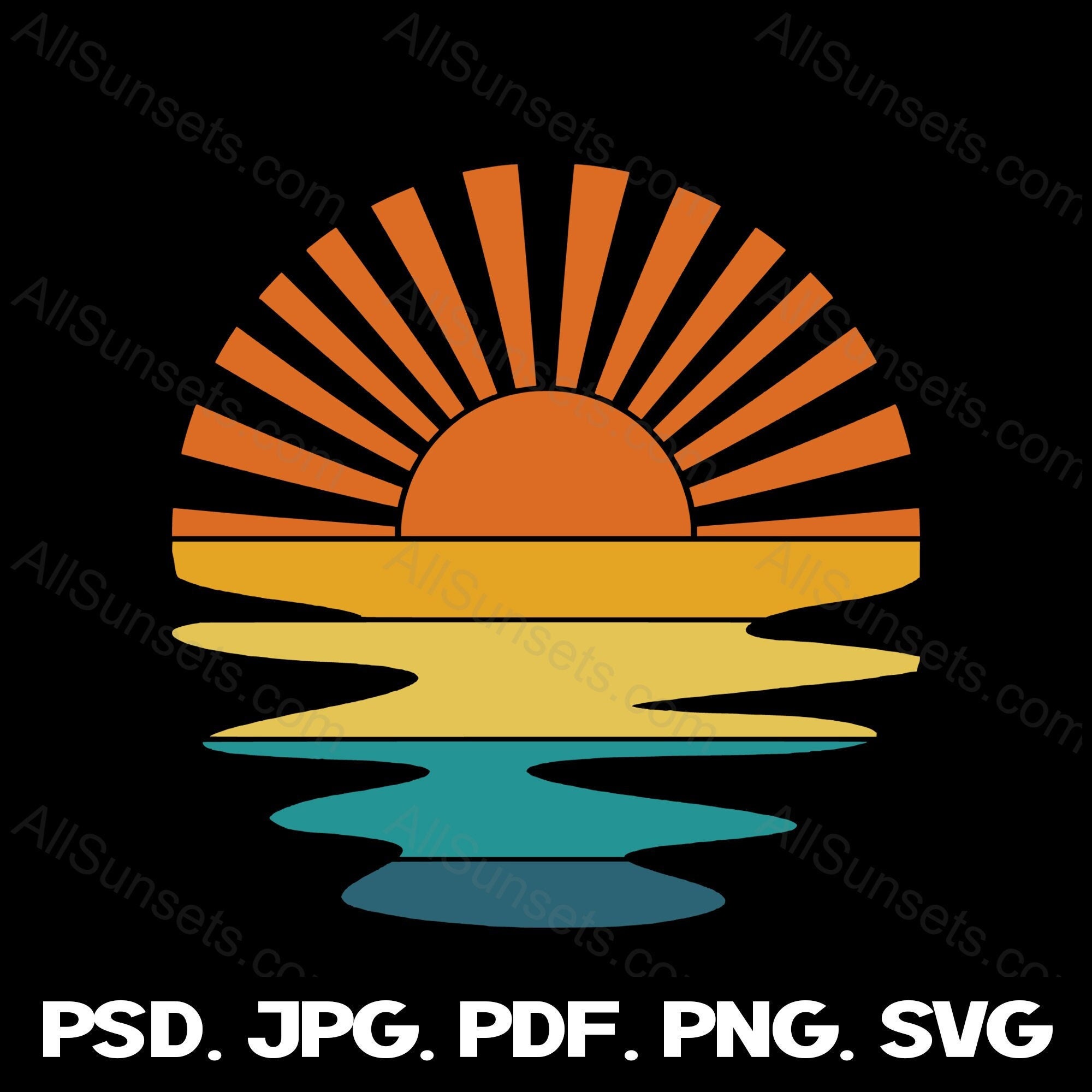 Retro Sunset Rays Wavy Water Svg Png Pdf Psd Jpg Files Clipart - Etsy