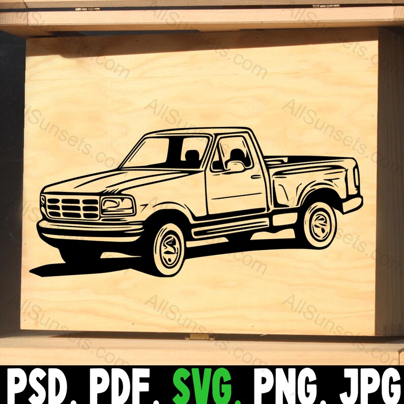 Pickup Truck Stepside SVG 1990s 90's Square Body Vehicle Vector Graphic ...