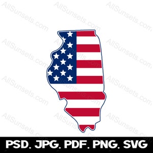 Illinois State Shape American Flag Svg Png Jpg Pdf Psd File Types ...