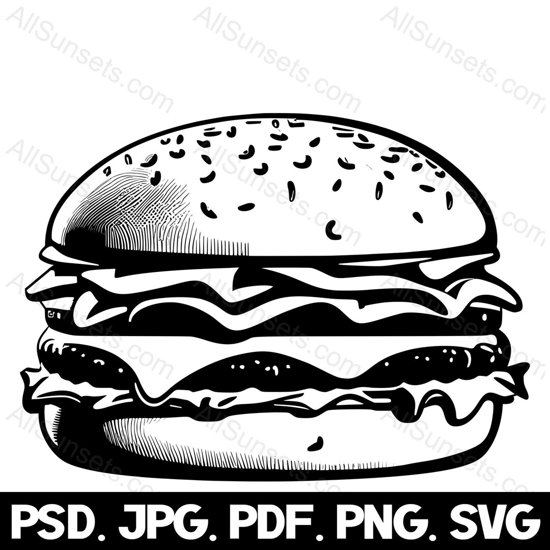 Cheeseburger Silhouette Svg Png Psd Jpg Pdf File Types Hamburger Meat ...