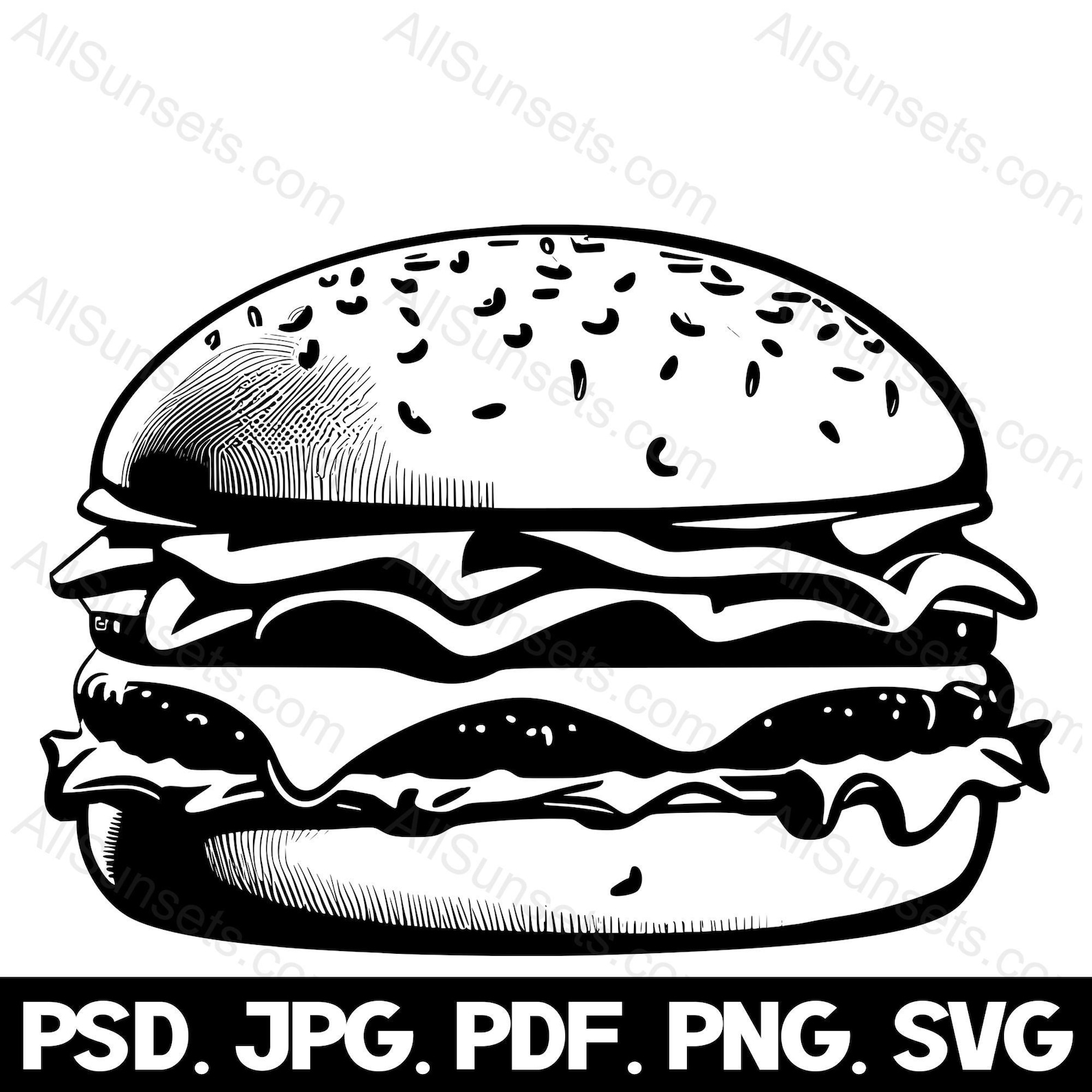 Cheeseburger Silhouette Svg Png Psd Jpg Pdf File Types - Etsy