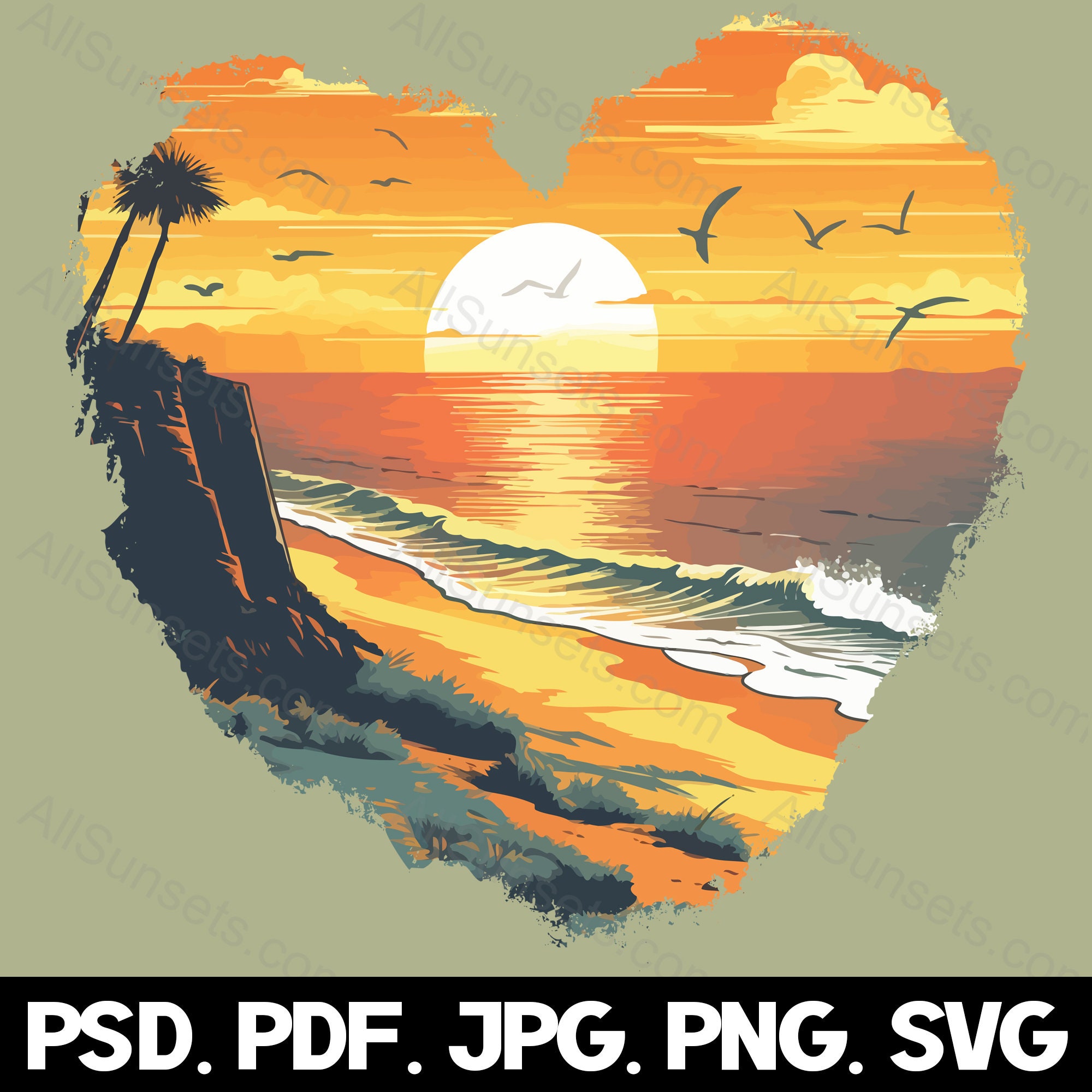 Beachside Cliffs Heart Shaped Sunset Svg Png Jpg Pdf Psd File - Etsy