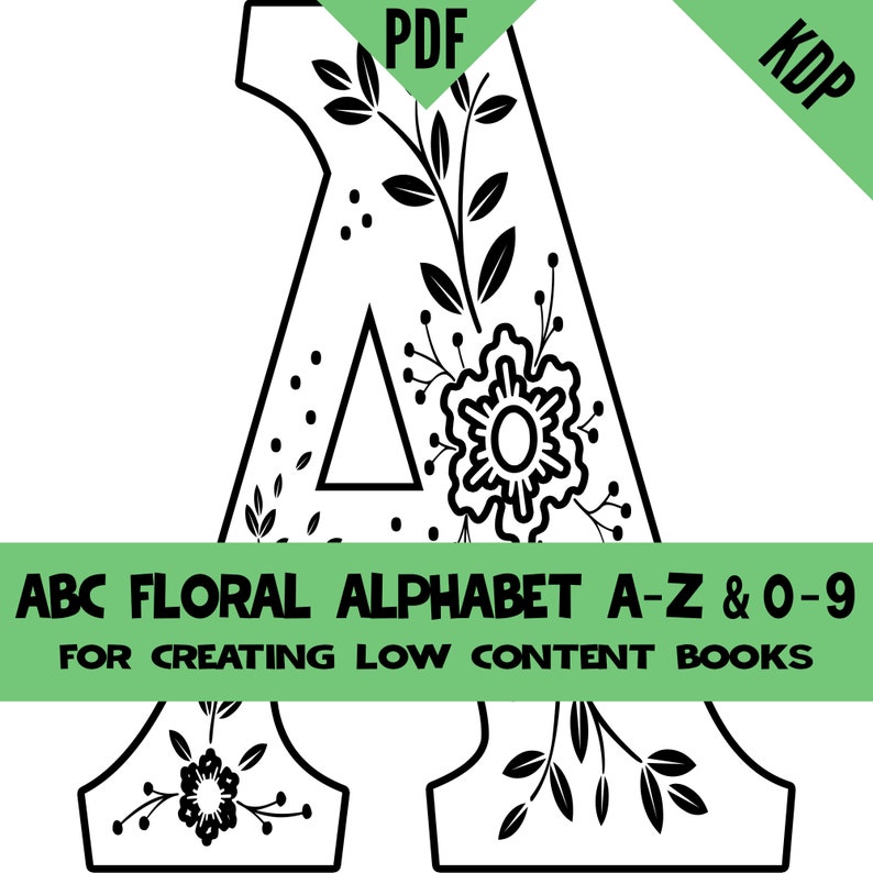 KDP Alphabet Flowered Numbers Coloring Pages Sheets PDF ABC - Etsy
