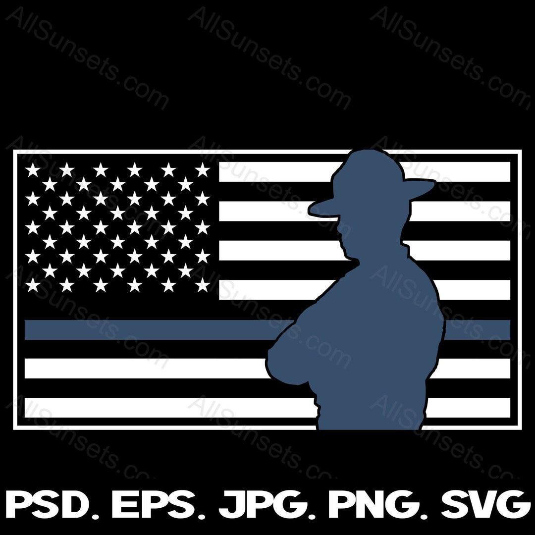 Police Trooper Thin Blue Line American Flag Vector Graphics Clipart Png ...