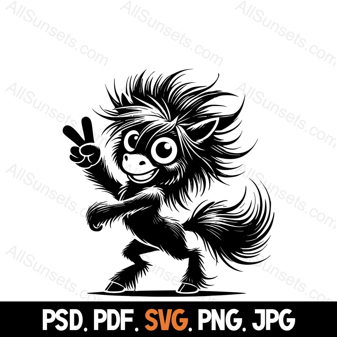 Horse Cute Crazy Peace Sign Silhouette Svg Png Jpg Psd Pdf Vector File ...