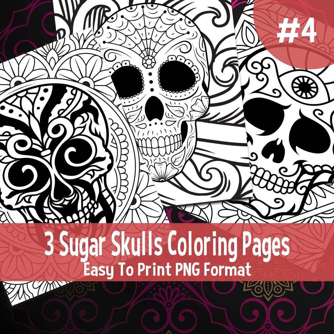 Sugar Skulls Adult Coloring Pages 3 Pack #4 Mexico Dia De Los Muertos ...