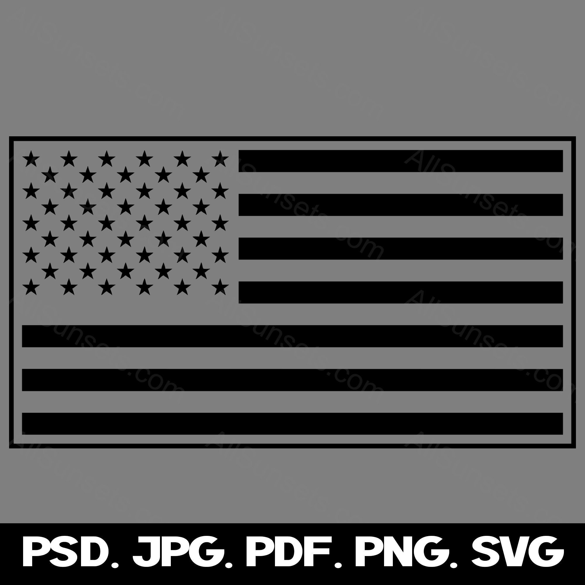 American Flag SVG Single Color With Border Vector Graphics USA - Etsy