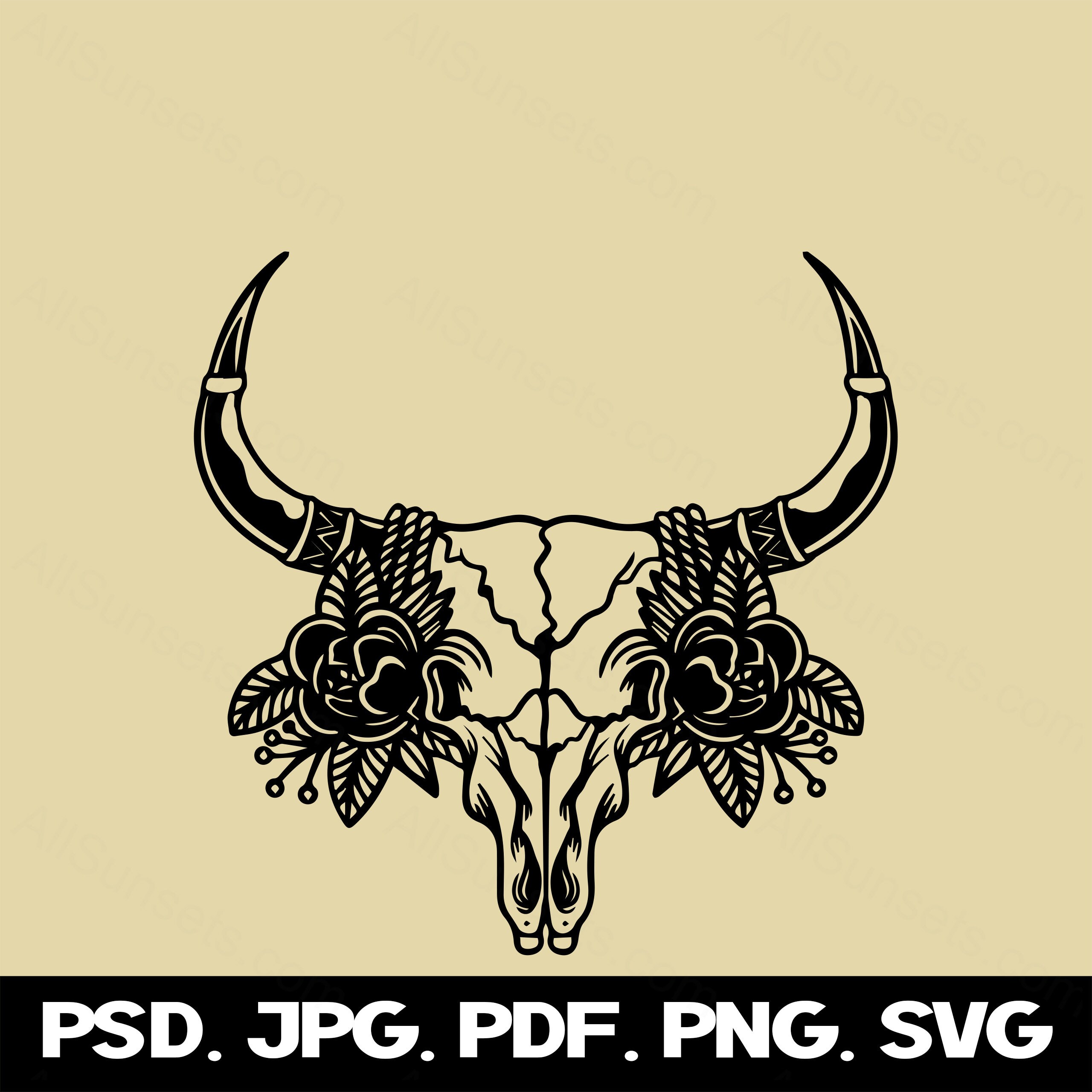 Boho Cow Skull Roses Svg Png Psd Pdf Jpg File Types South Western ...