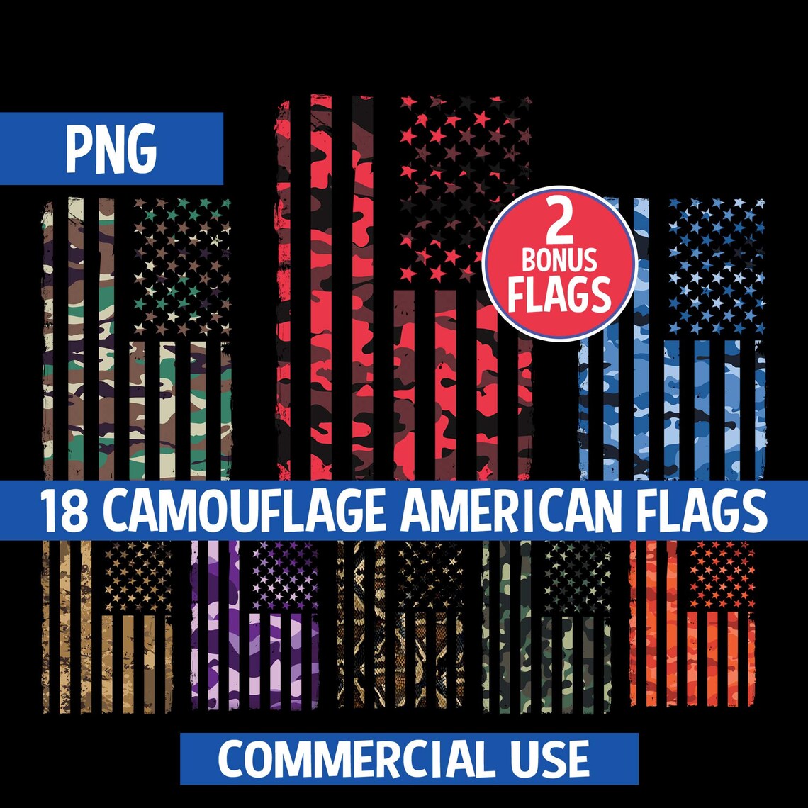 Camouflage American Flags 18 Pack PNG Camo USA Flag Military - Etsy