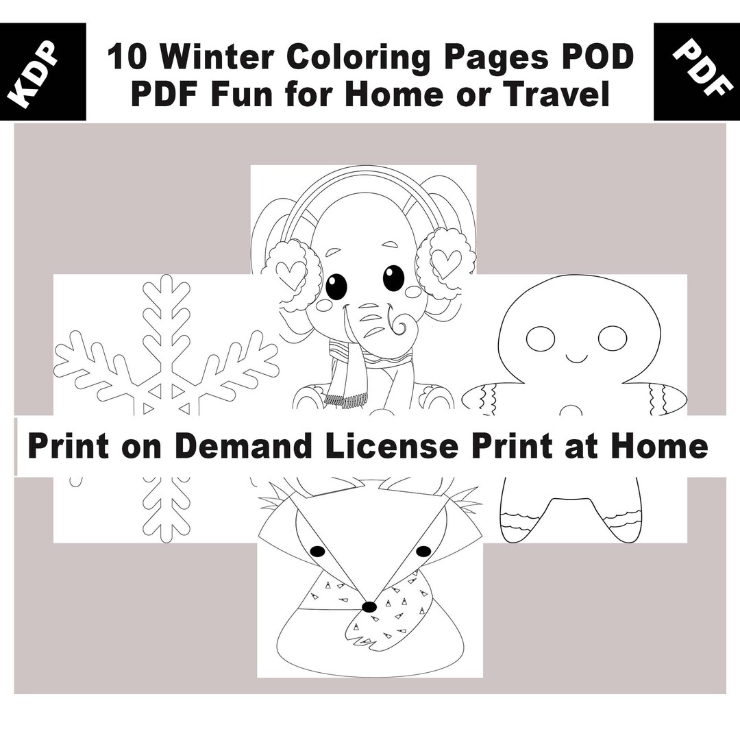 10 Winter Coloring Pages PLR Print on Demand Commercial Use License 8.5 ...