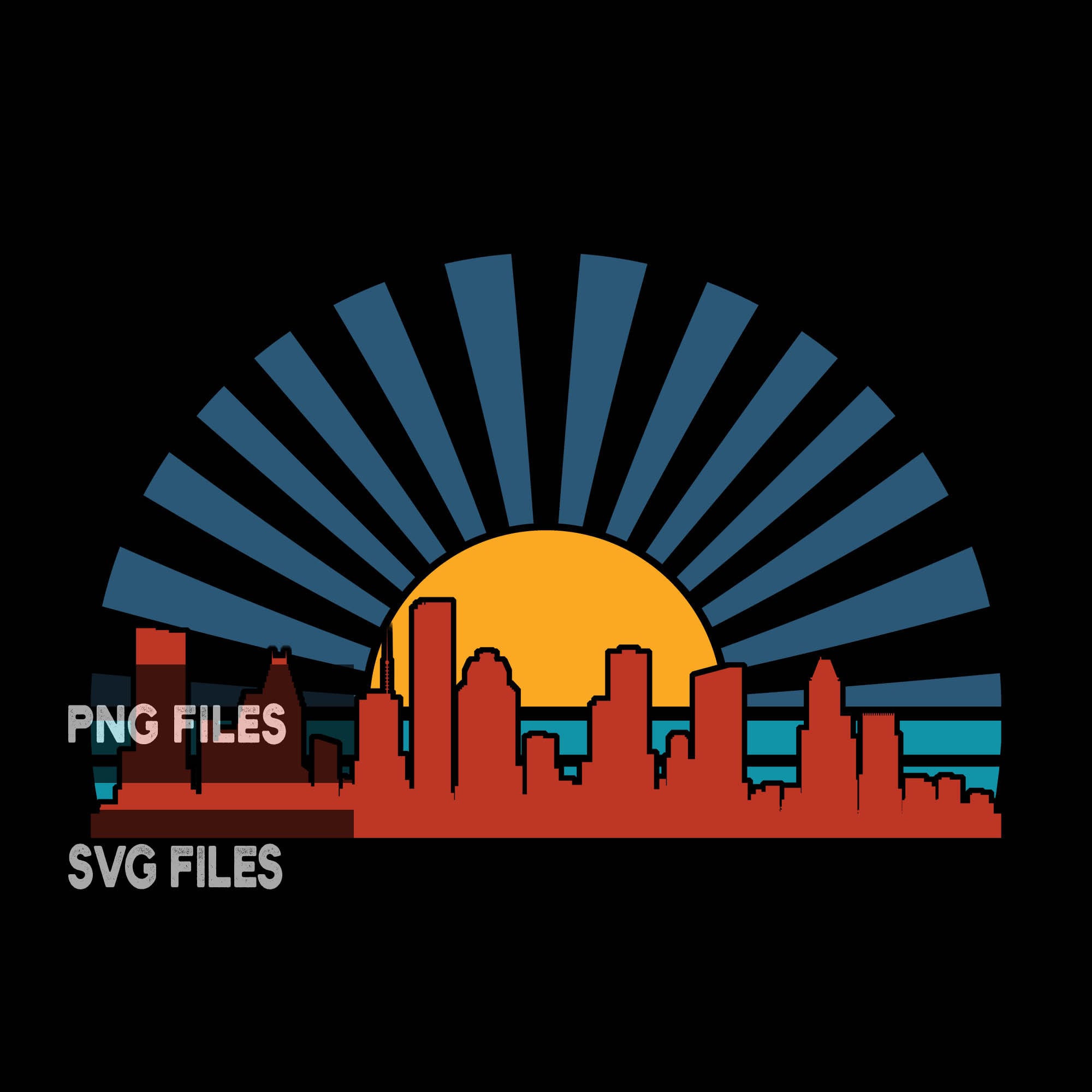 Houston Texas Cityscape Retro Sunset Svg Png Jpg Psd Pdf File Types ...