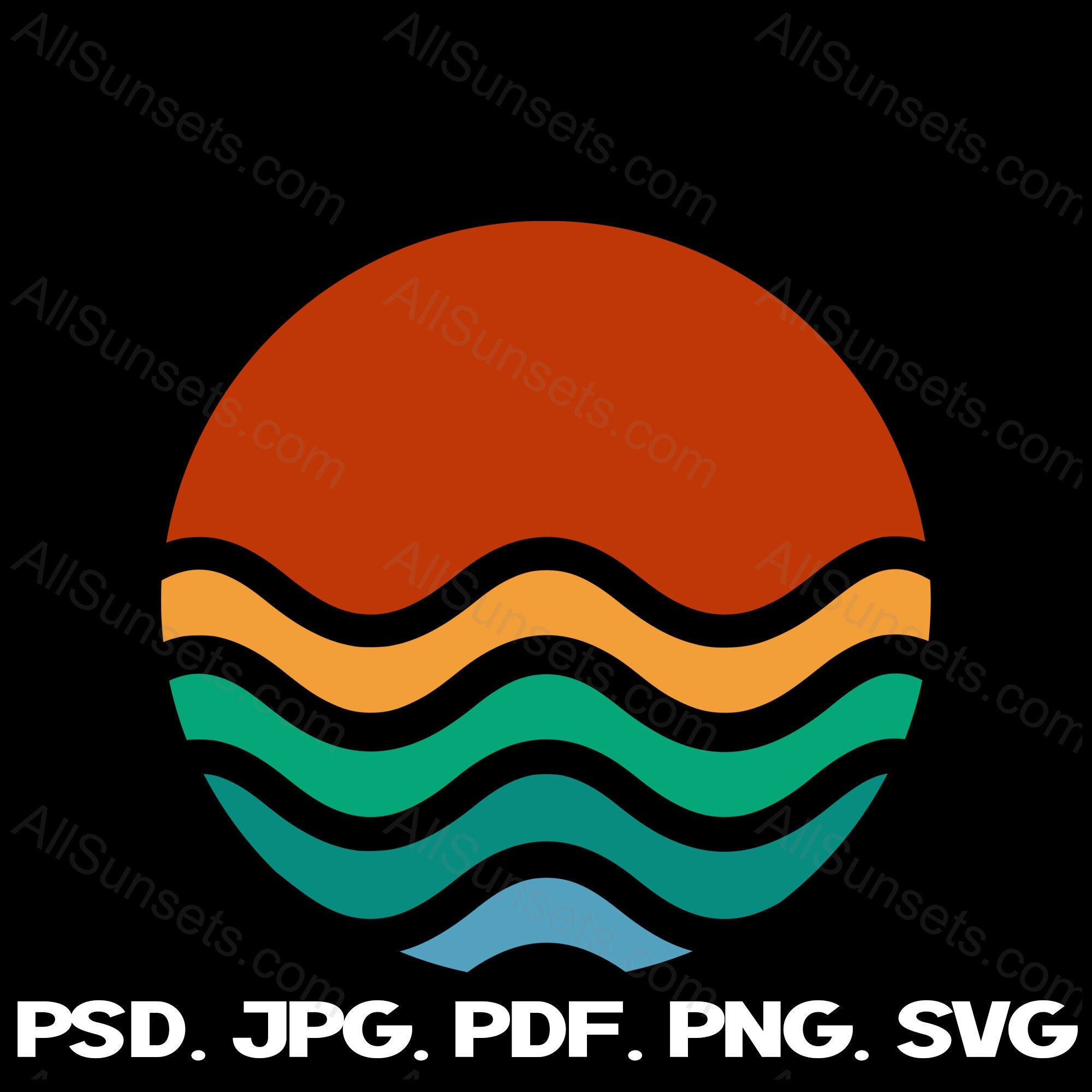 Retro Wavy Sunset SVG PNG Vectors Wavy Water Lines Circle - Etsy