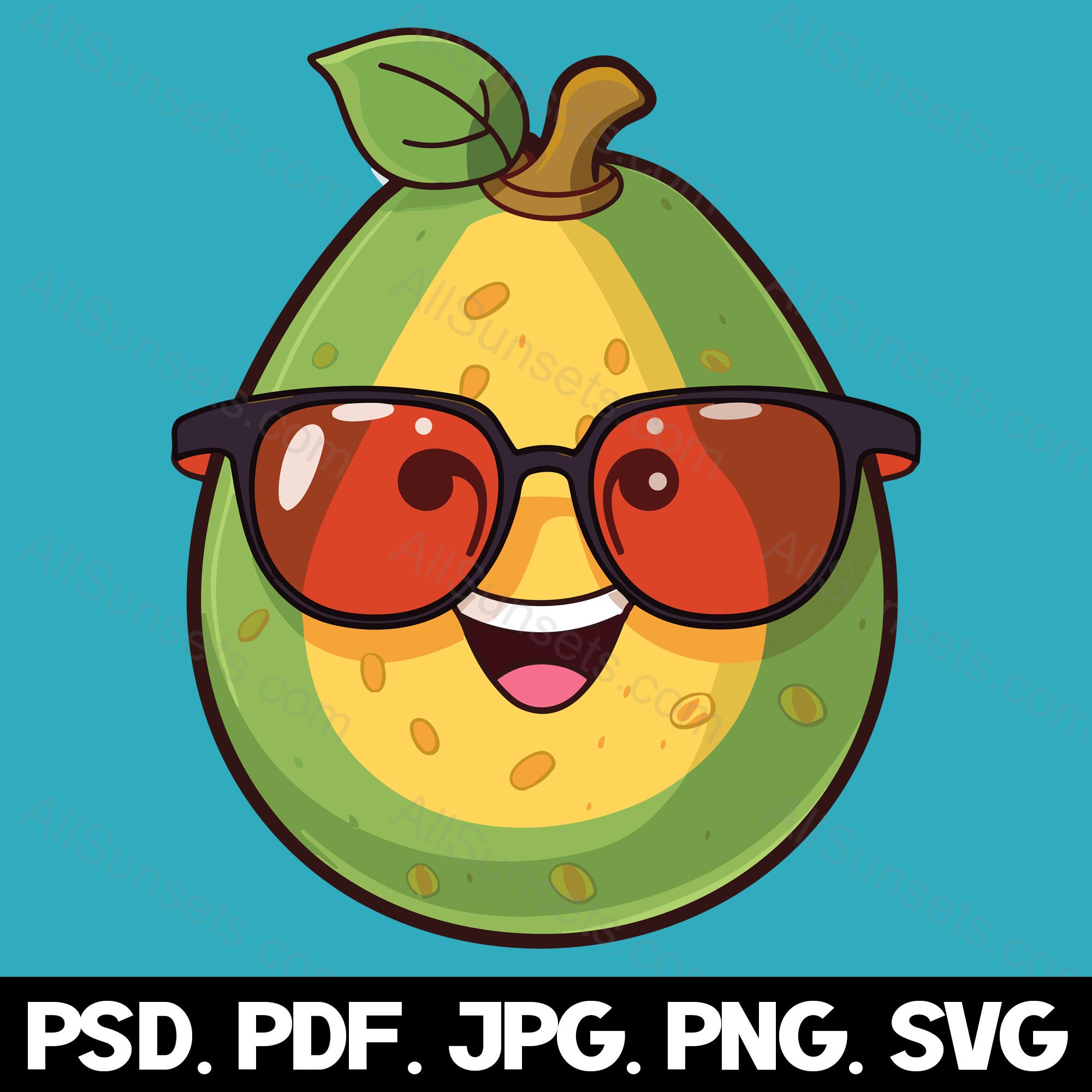 Avocado Wearing Sunglasses Svg Png Jpg Pdf Psd File Types Summer ...
