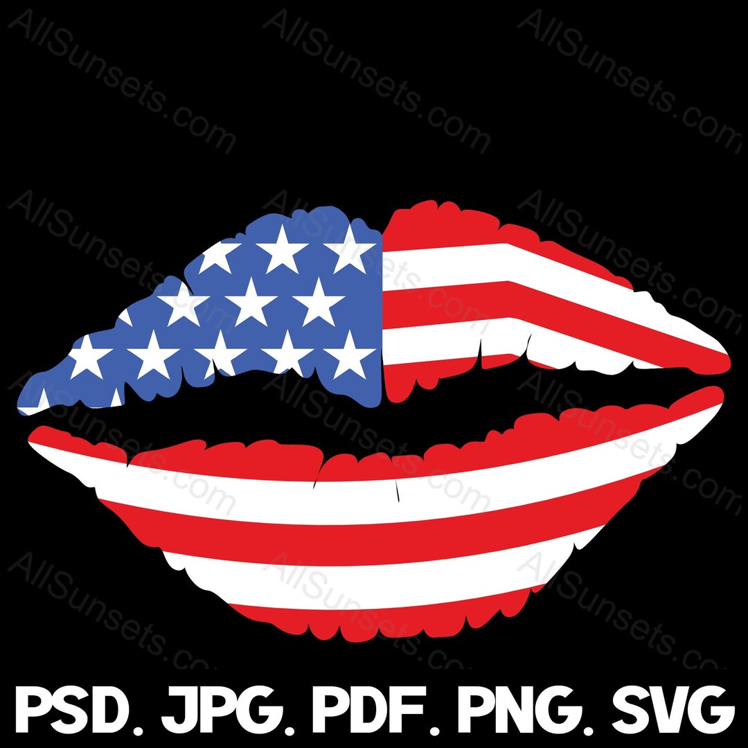 American Flag Female Lips Svg Png Jpg Pdf Psd File Types 4th of July ...