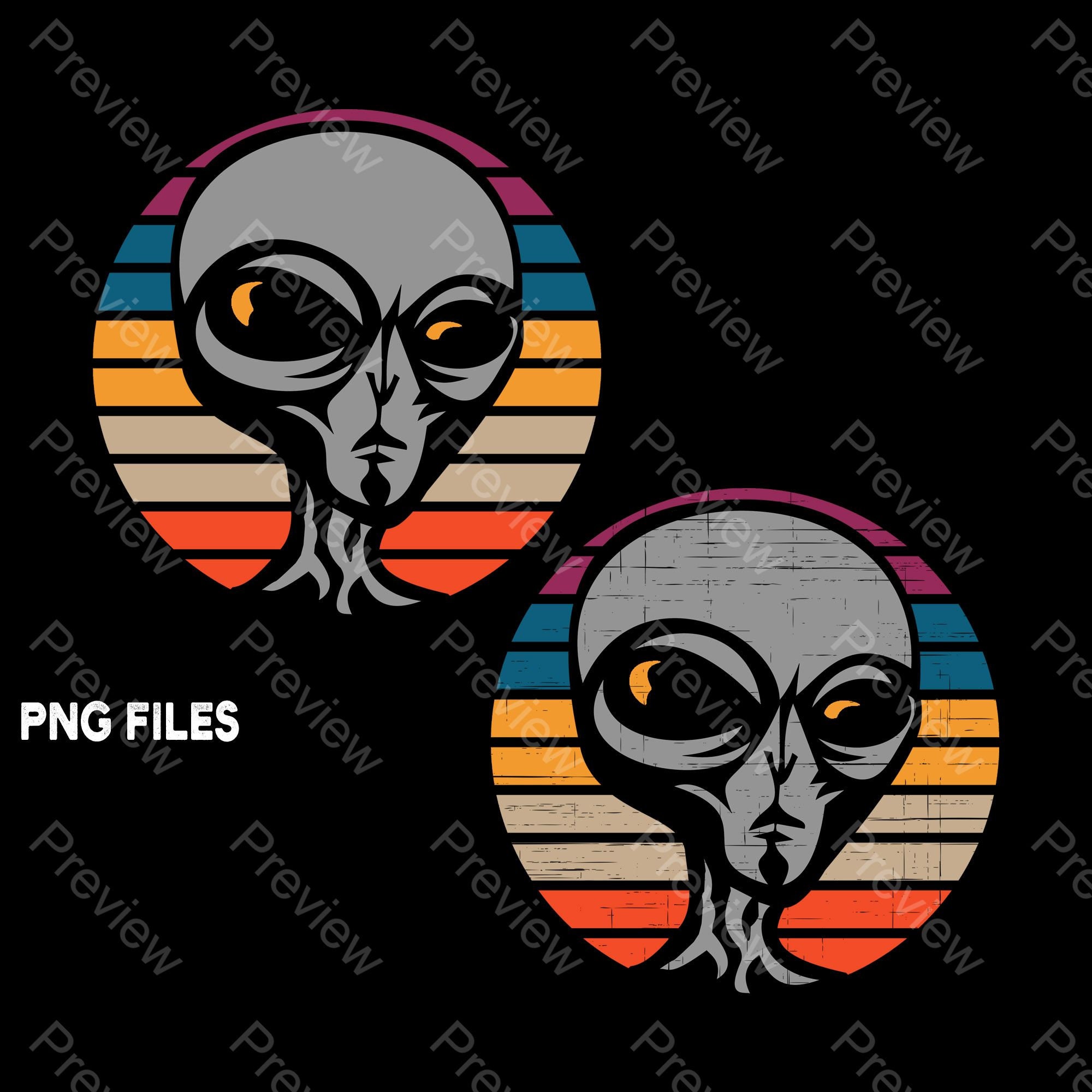 Grey Alien Head Retro Vintage Sunset PNG Files Transparent Graphic ...