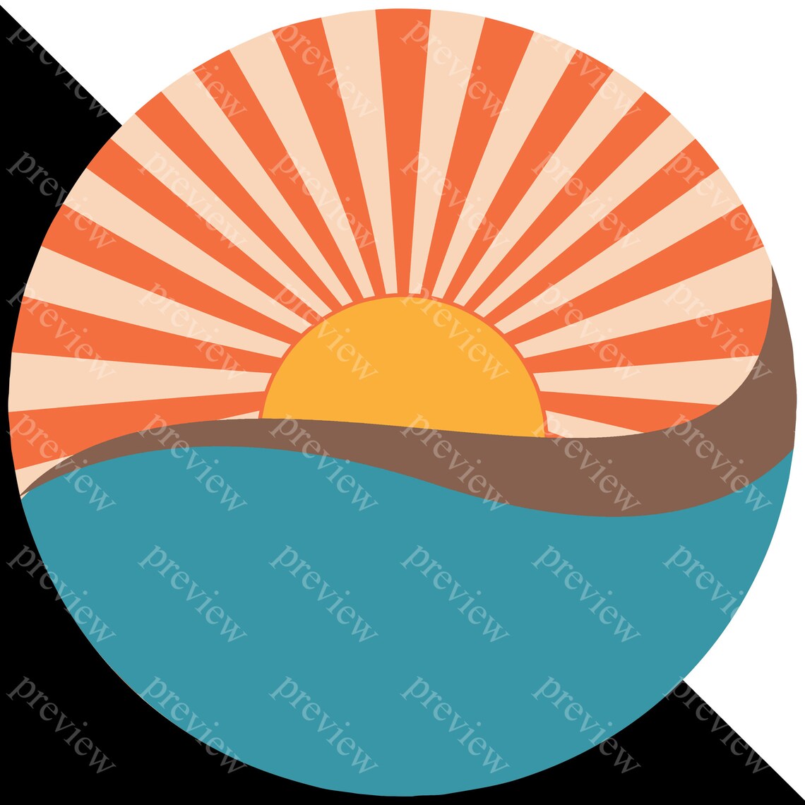 Retro Vintage Sunset Ocean Waves Sun Rays Svg Png Jpg Psd Pdf - Etsy