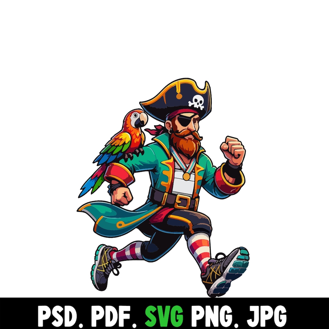 Pirate Running Svg Png Pdf Psd Jpg Files Privateer Parrot Jogger Walker ...
