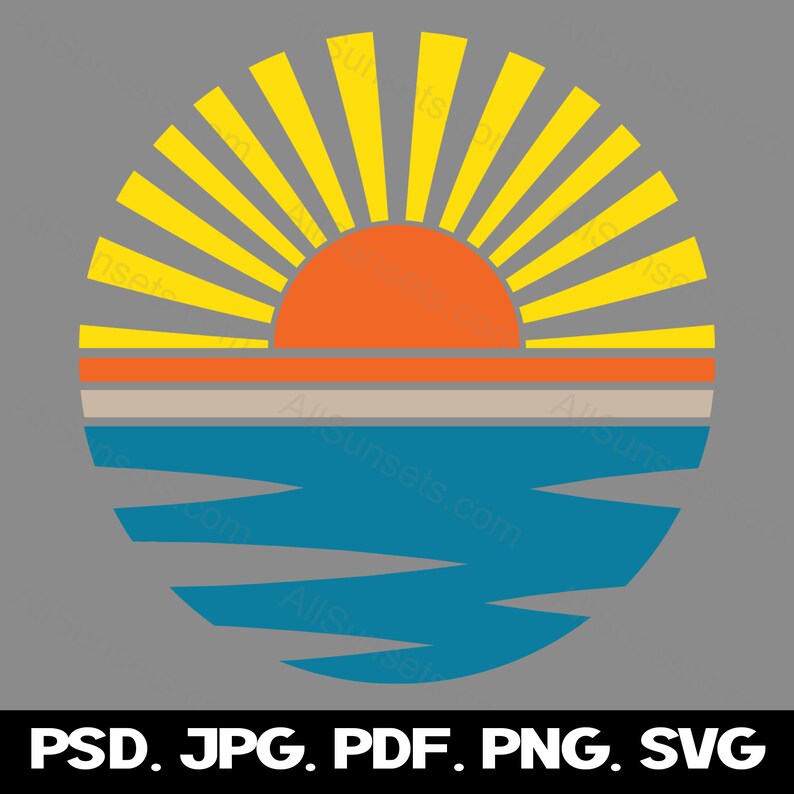 Ocean Sunrays Retro Sunset Svg Png Jpg Psd Pdf File Types - Etsy