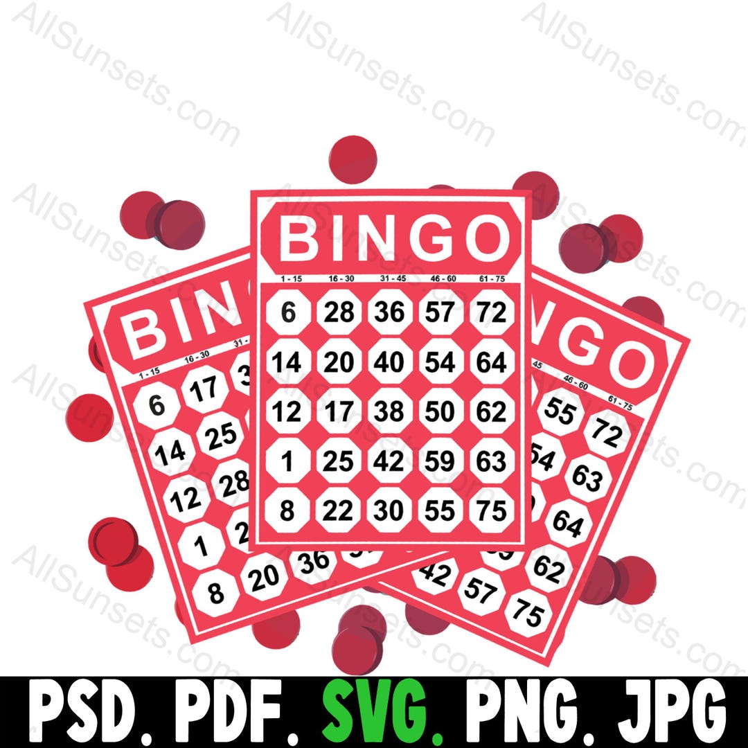 Bingo Cards Clipart Svg Png Jpg Pdf Psd | Red Bingo Game Night Graphic ...