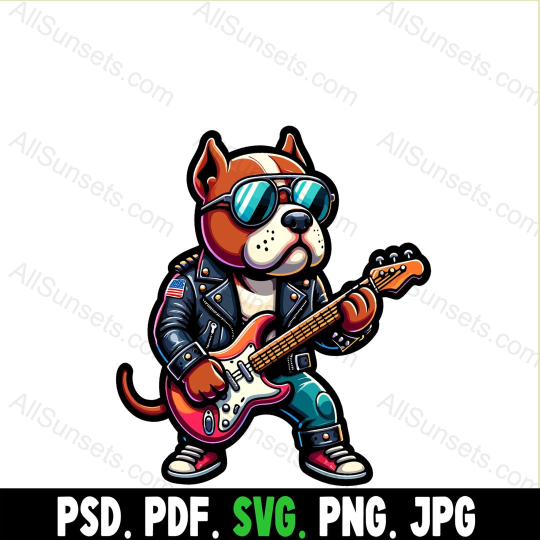 Pitbull Rock and Roll Character Full Color Vector in Svg Png Pdf Jpg ...