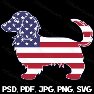 Long Hair Dachshund Dog Shaped American Flag Svg Png Jpg Pdf Psd File ...
