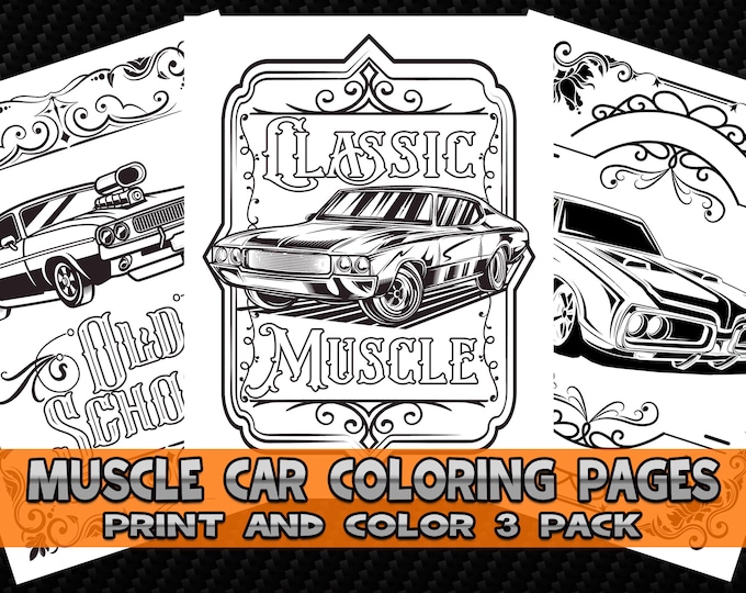 Muscle Cars Coloring Page Sheets 3 Pack Print and Color Vehicles ...