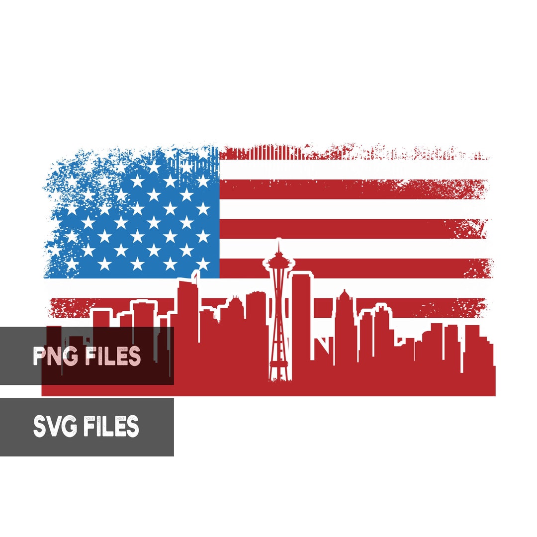 Seattle Washington Grunge American Flag Cityscape PNG SVG Cut Files ...