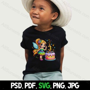 Fairy Party for 3-year-old Happy Birthday Idea Svg Png Pdf Psd Jpg ...