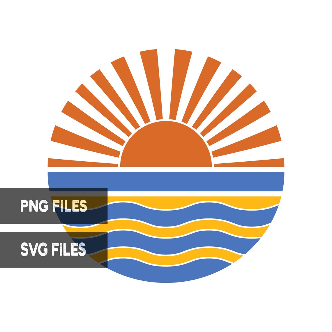 Retro Sunset Ocean Waves Sun Rays PNG SVG Pdf Jpg Psd Files - Etsy