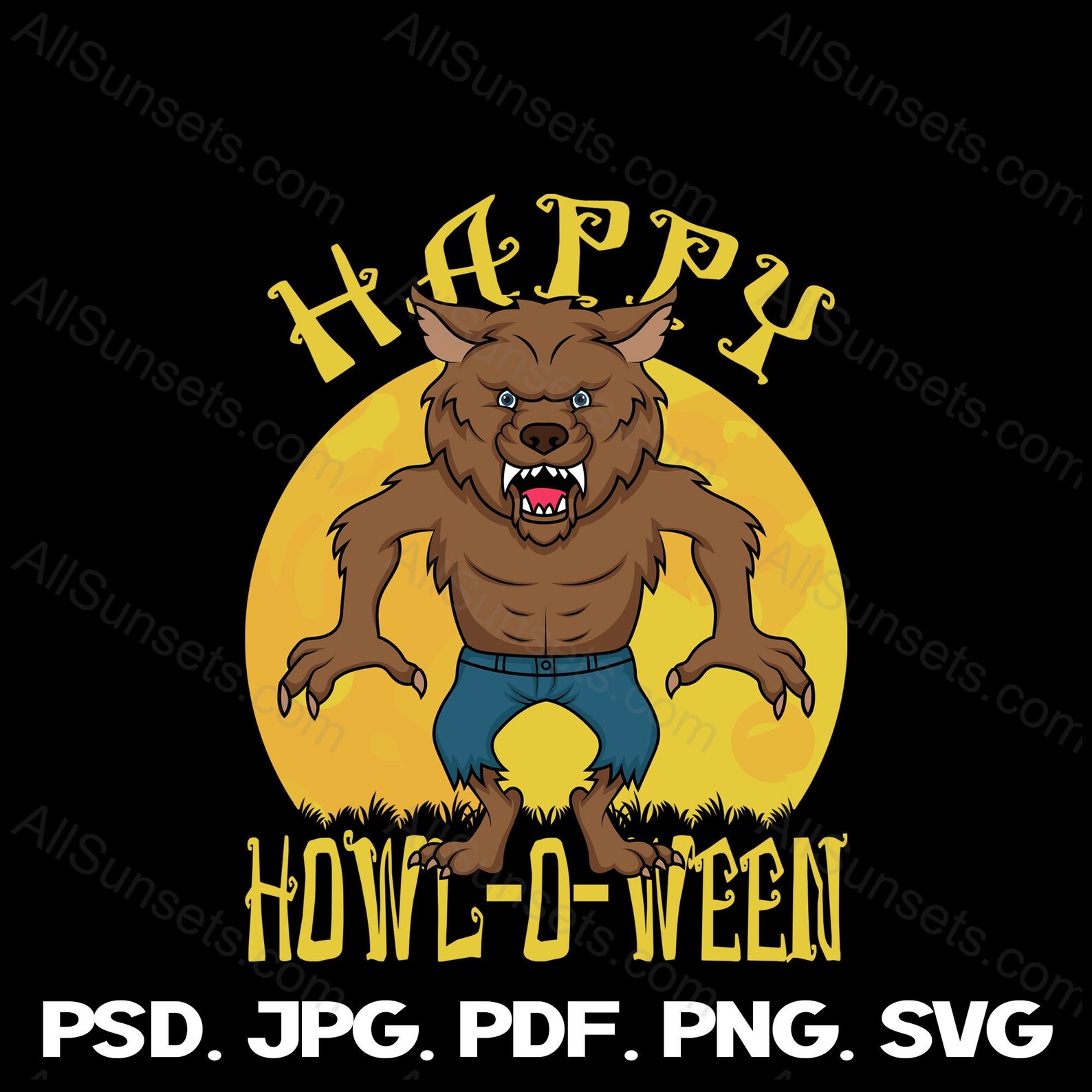 Werewolf Halloween Full Moon Svg Png Jpg Psd Pdf File Types - Etsy