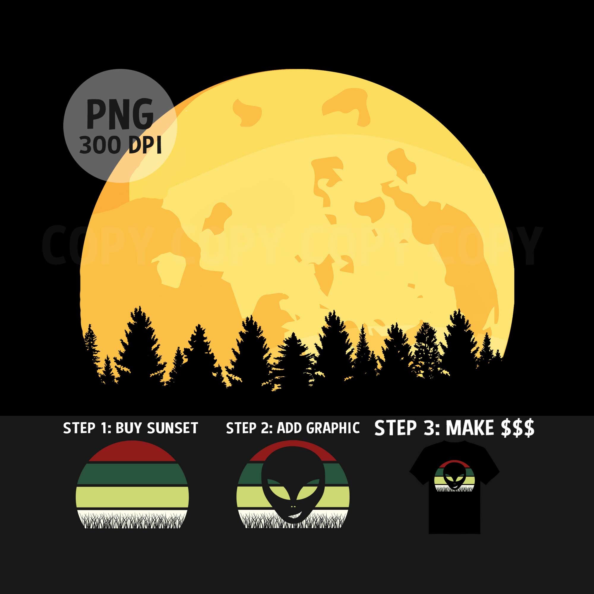 Full Moon Forest Evergreen Trees Svg Png Jpg Psd Pdf File - Etsy