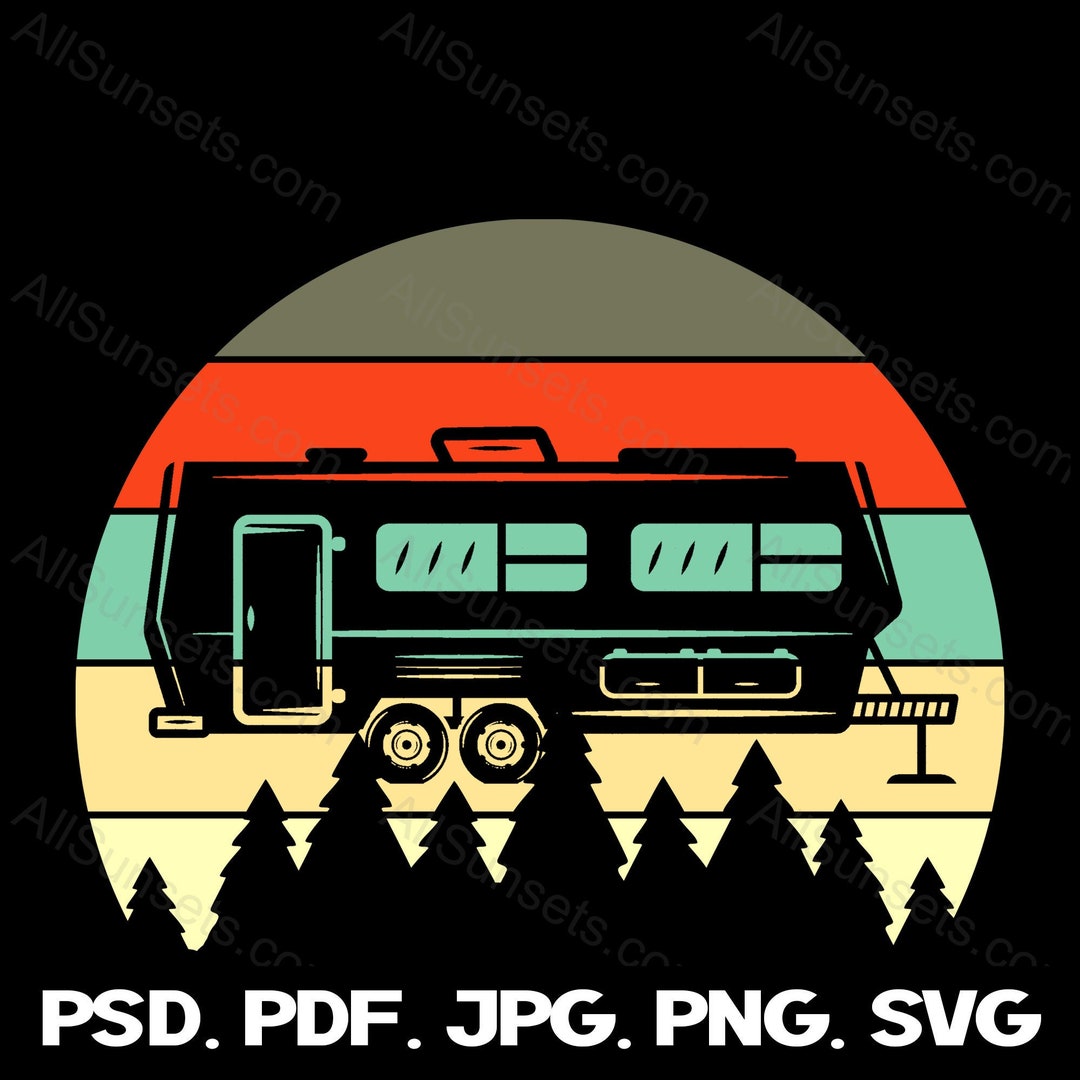 Camper Retro Vintage Sunset PNG and SVG Cut Files Camping Evergreen ...