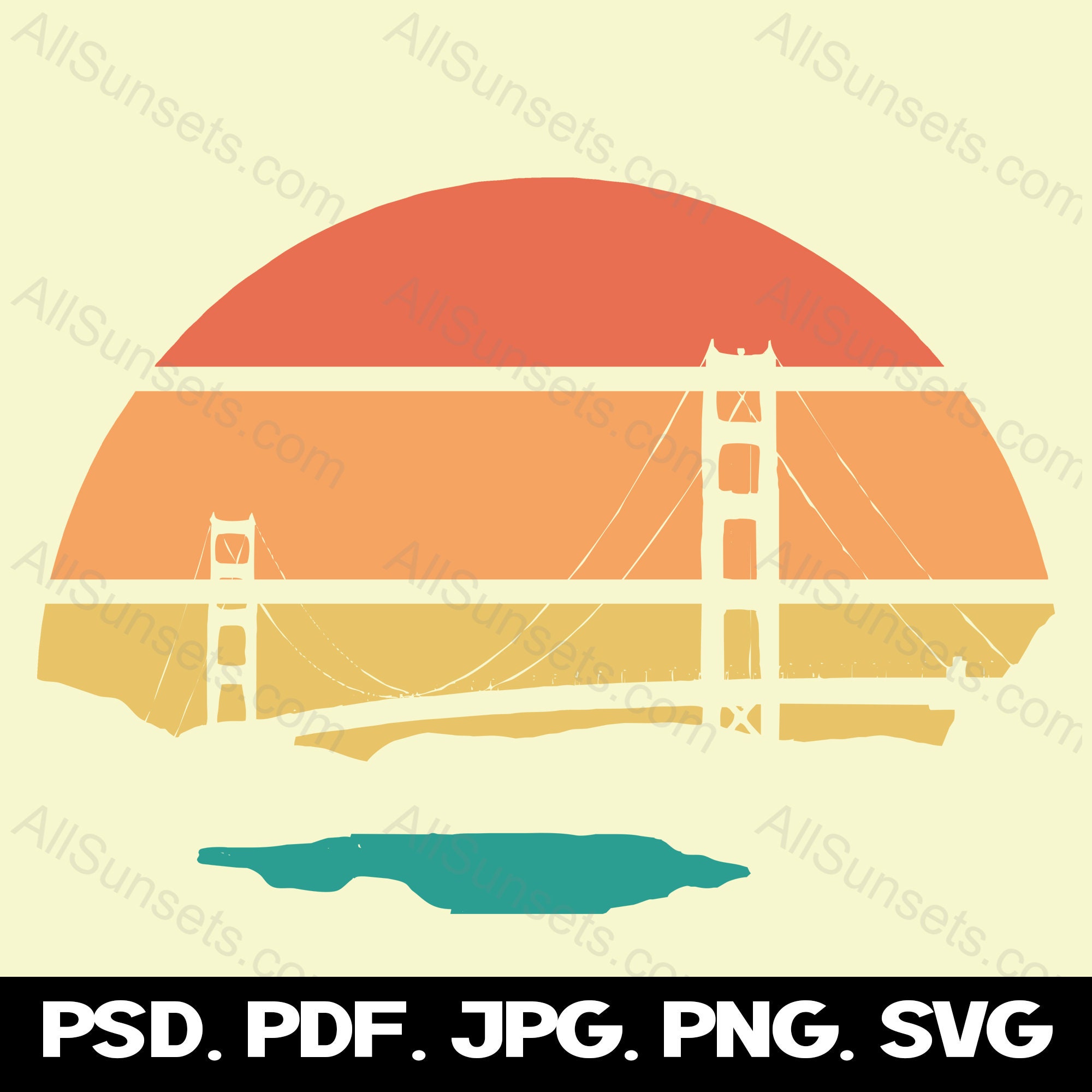 Bridge Retro Sunset PNG SVG Cut Files Clipart Print on Demand - Etsy