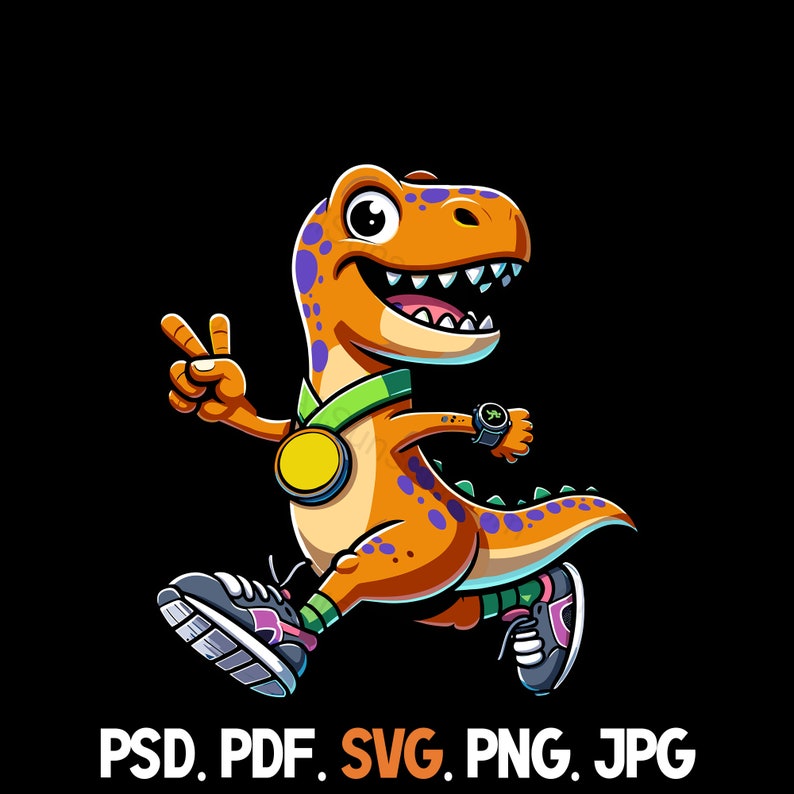 T-rex Dinosaur Jogging Svg Png Pdf Psd Jpg File Types Running Half ...